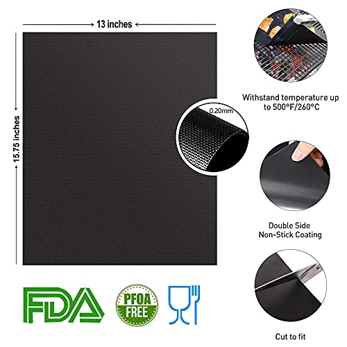 Grill Mat 6 Pcs, 100% Non-Stick HEADMALL BBQ Mats, Easy to Clean, For Barbecue Grilling & Baking, Electric Grill Gas Charcoal BBQ - 15.75 x 13 inch