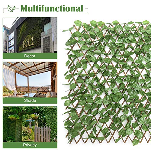 Giantex 3PCS Expandable Artificial Hedges Faux Ivy Leaves Fence, Stretchable Artificial Ivy Privacy Fence Screen Decorative Trellis for Backdrop Outdoor Garden Porch Patio Home Decorations