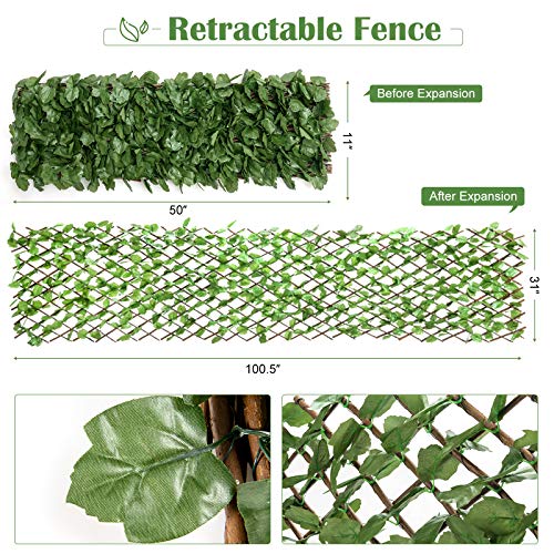 Giantex 3PCS Expandable Artificial Hedges Faux Ivy Leaves Fence, Stretchable Artificial Ivy Privacy Fence Screen Decorative Trellis for Backdrop Outdoor Garden Porch Patio Home Decorations