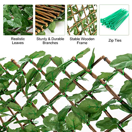 Giantex 3PCS Expandable Artificial Hedges Faux Ivy Leaves Fence, Stretchable Artificial Ivy Privacy Fence Screen Decorative Trellis for Backdrop Outdoor Garden Porch Patio Home Decorations