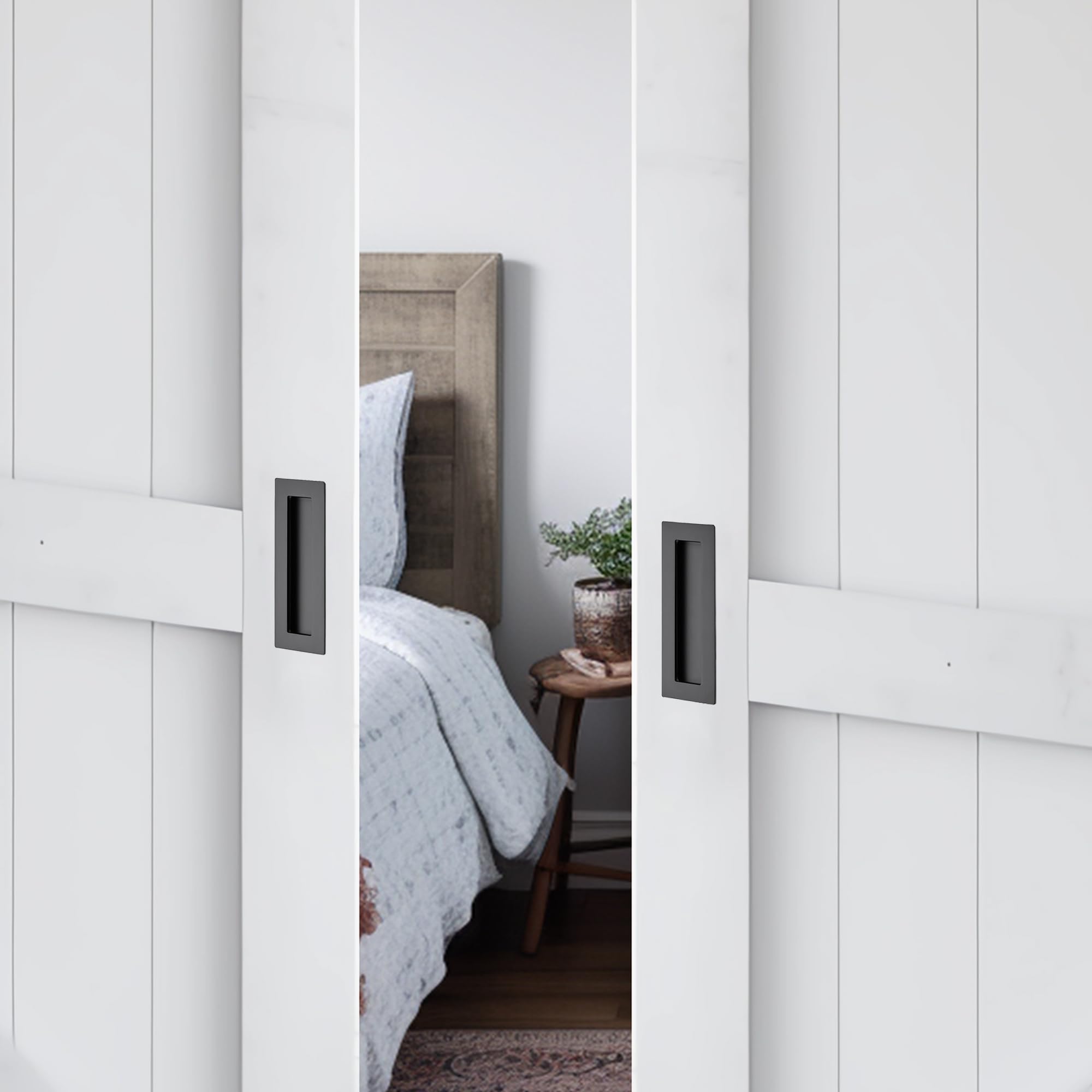 JOY DECOR 2 Pack Pocket Door Handles Sliding Closet Door Pulls, 5.9" Flush Barn Door Pulls Black Closet Finger Pulls, Rectangular Recessed Closet Door Handles