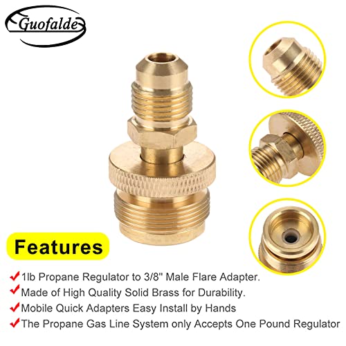 GUOFALDE 1LB Portable Propane Tank Cansiter Regulator Adapter Connection to 3/8" Male Flare (5/8"-18UNF) Thread, Portable Camping Grill Stove Parts for Heaters, Burner, Cooker, Fire Pit Parts