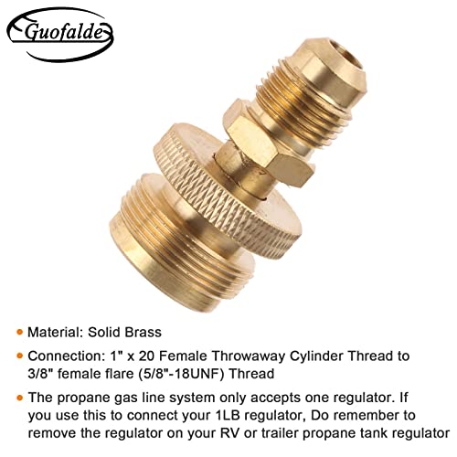 GUOFALDE 1LB Portable Propane Tank Cansiter Regulator Adapter Connection to 3/8" Male Flare (5/8"-18UNF) Thread, Portable Camping Grill Stove Parts for Heaters, Burner, Cooker, Fire Pit Parts