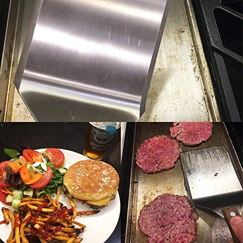 Stainless Steel Griddle Hamburger Spatula with Strong Wooden Handle, 13.5 x 5 inches, Heavy Duty Spatula Turner with A Hook, Great for Pancake Flipper, Fish, Eggs, Burgers, Omelet and More…