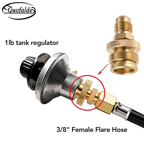 GUOFALDE 1LB Portable Propane Tank Cansiter Regulator Adapter Connection to 3/8" Male Flare (5/8"-18UNF) Thread, Portable Camping Grill Stove Parts for Heaters, Burner, Cooker, Fire Pit Parts
