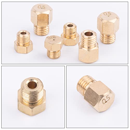 Brass Jet Nozzles 30 Packs - DIY Burner Parts with M6 x 0.75mm and M5 x 0.5mm Thread, 0.5mm and 0.68mm Nozzle Hole, Range, Stove, Oven Conversion Kit for Propane LPG Natural Gas Pipe Water HeaterĀ
