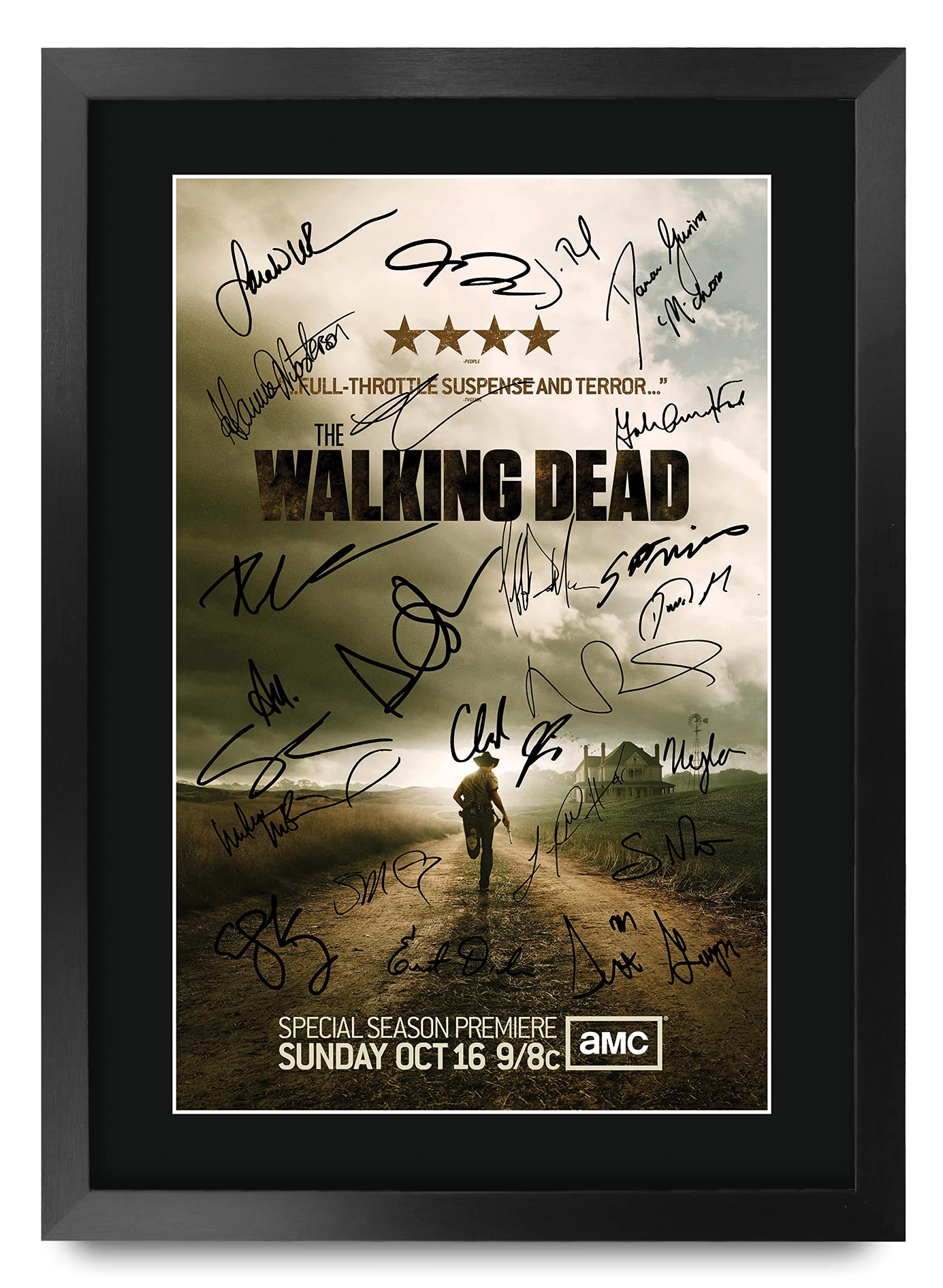 HWC Trading The Walking Dead TV Series Poster The Cast Signed 16" x 12" Framed Gift Printed Autograph Film Print Photo Picture Display - 16 x 12 Inches Framed