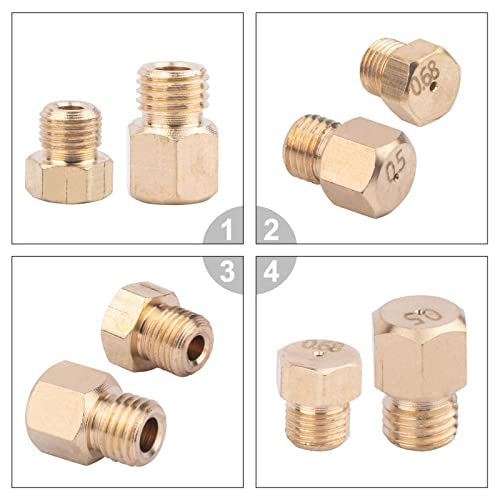 Brass Jet Nozzles 30 Packs - DIY Burner Parts with M6 x 0.75mm and M5 x 0.5mm Thread, 0.5mm and 0.68mm Nozzle Hole, Range, Stove, Oven Conversion Kit for Propane LPG Natural Gas Pipe Water HeaterĀ