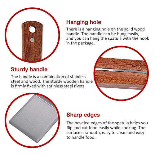 Stainless Steel Griddle Hamburger Spatula with Strong Wooden Handle, 13.5 x 5 inches, Heavy Duty Spatula Turner with A Hook, Great for Pancake Flipper, Fish, Eggs, Burgers, Omelet and More…