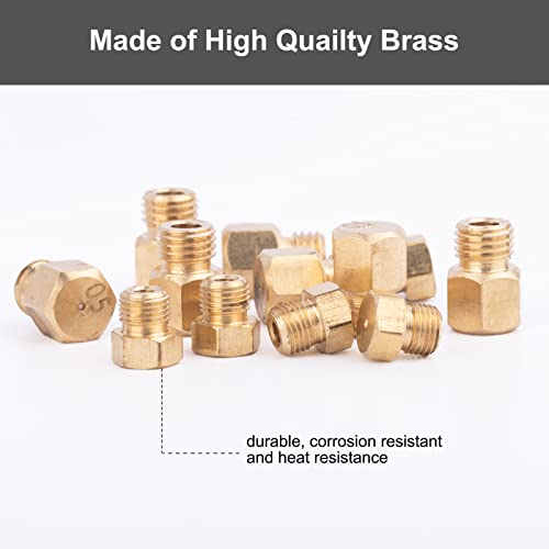 Brass Jet Nozzles 30 Packs - DIY Burner Parts with M6 x 0.75mm and M5 x 0.5mm Thread, 0.5mm and 0.68mm Nozzle Hole, Range, Stove, Oven Conversion Kit for Propane LPG Natural Gas Pipe Water HeaterĀ