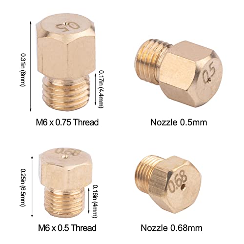 Brass Jet Nozzles 30 Packs - DIY Burner Parts with M6 x 0.75mm and M5 x 0.5mm Thread, 0.5mm and 0.68mm Nozzle Hole, Range, Stove, Oven Conversion Kit for Propane LPG Natural Gas Pipe Water HeaterĀ