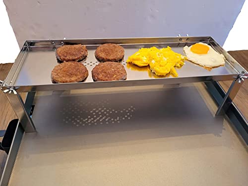 Wind Guard and Warming Rack Set for Pit Boss 2 Burner TableTop LP Gas Griddle and Other Portable Griddles in this size, Dark Brown (WGPB2)