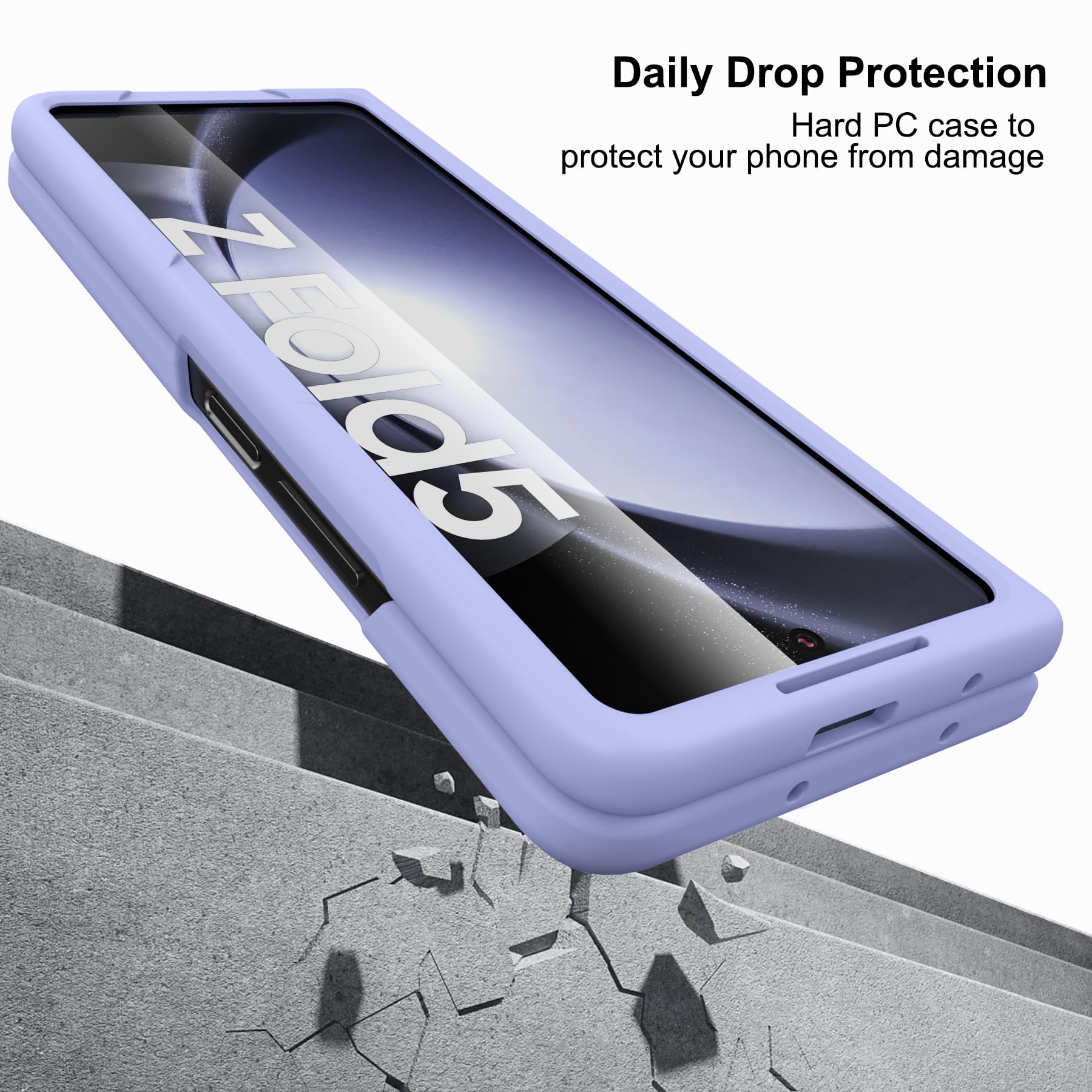 Foluu Slim Fit Case for Samsung Galaxy Z Fold 5 Case, with Front Built-in Screen Protector, Ultra Thin Matte PC Protective Cover for Samsung Galaxy Z Fold5 5G 2023 (Purple)