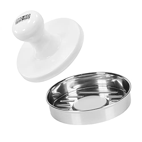 BBQ-Aid Porcelain Burger Press 5"- Round Burger Smasher for Grilling Evenly, Stuffed Burgers- Hamburger Press Patty Maker Perfect for Flat Top Griddle Grill Cooking, Stainless Steel Burger Press