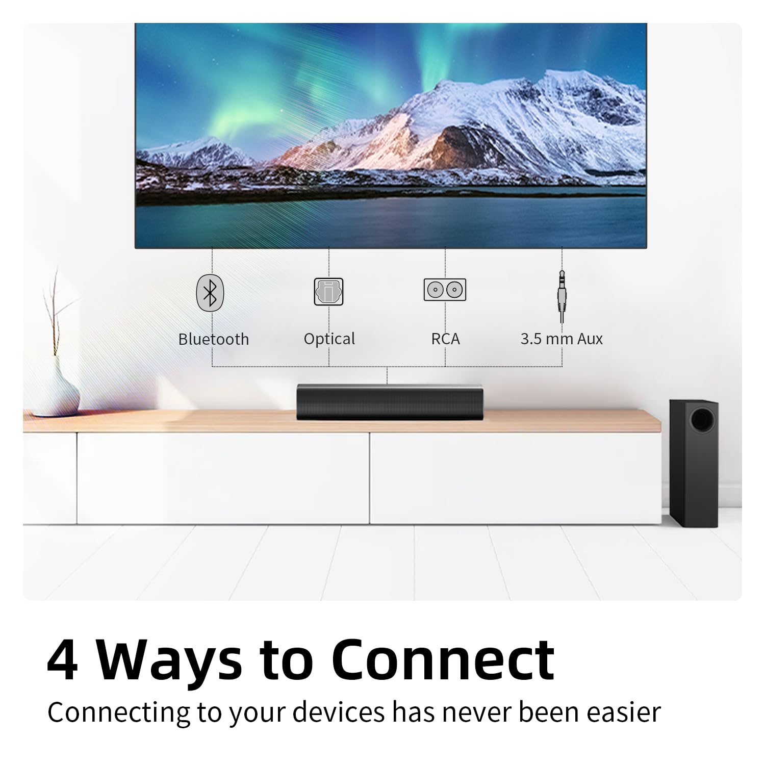 Sound Bars for TV with 100 watts Subwoofer, 16-inch Mountable Sound Bar, 2.1ch Surround Sound System for TV, Bluetooth Soundbar for TV Work with Traditional or Smart TV, Computer