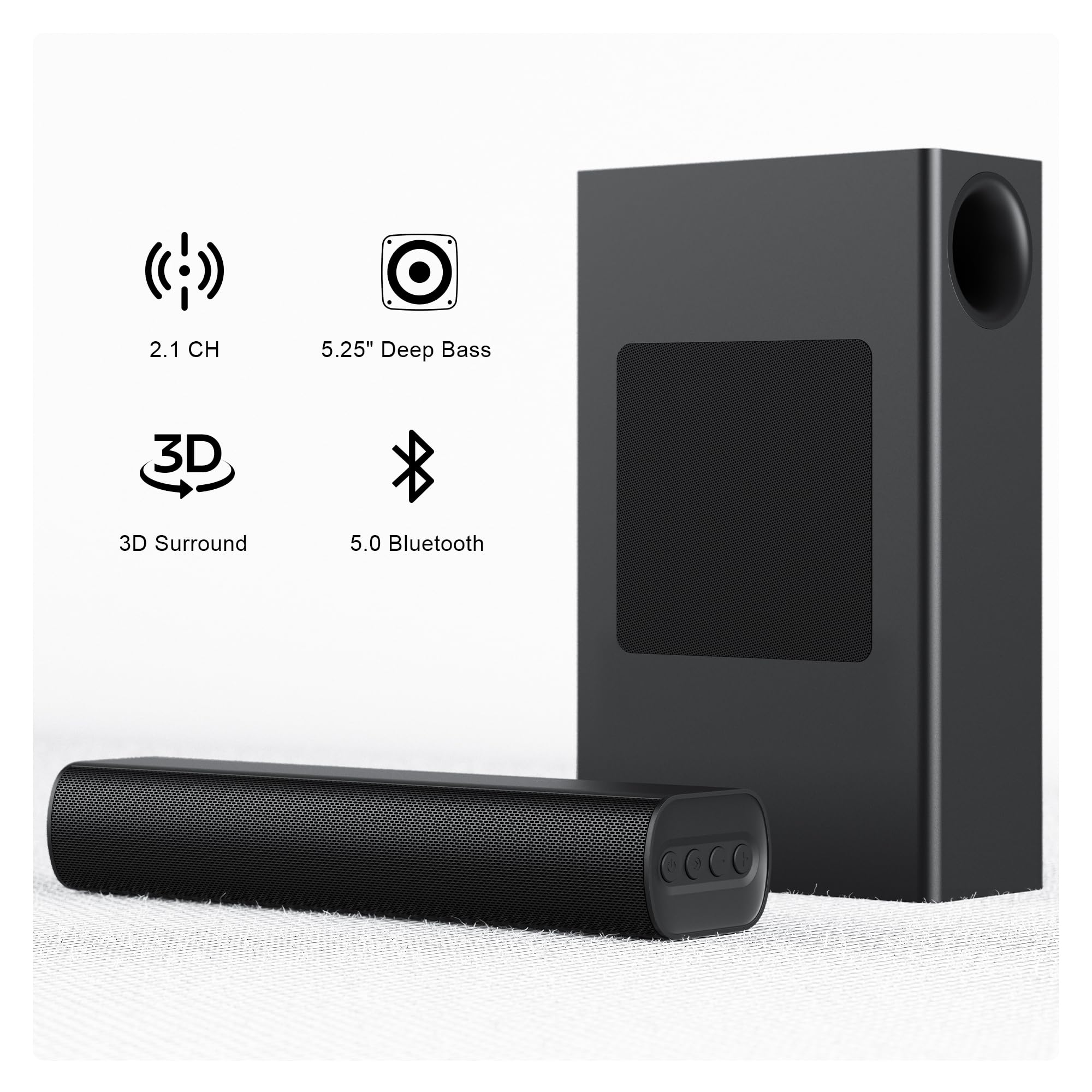 Sound Bars for TV with 100 watts Subwoofer, 16-inch Mountable Sound Bar, 2.1ch Surround Sound System for TV, Bluetooth Soundbar for TV Work with Traditional or Smart TV, Computer