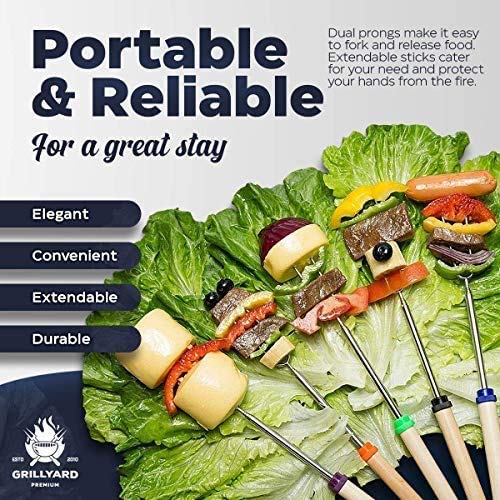 Marshmallow Sticks β 8 pcs Roasting Sticks for BBQ, Campfire, Fire Pits, Camping β Durable Stainless Steel Smores Sticks with Wooden Handles β Practical and Easy to Use