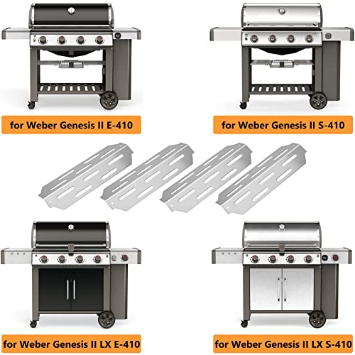 GasSaf Heat Deflectors Replace for Weber 66041, Genesis II E-410, S-410, Genesis II LX E-440, Genesis II LX S-440 Gas Grills, 4-Pack Durable Stainless Steel Replacement Parts(12.5" x 4.25")