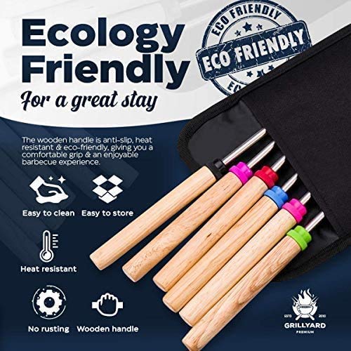 Marshmallow Sticks β 8 pcs Roasting Sticks for BBQ, Campfire, Fire Pits, Camping β Durable Stainless Steel Smores Sticks with Wooden Handles β Practical and Easy to Use