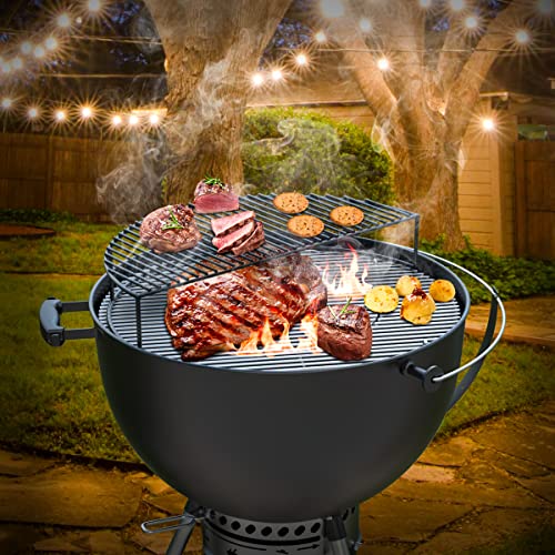 Grilling Corner Porcelain Steel Warming Grill Rack Compatible with Kettle Grills -Charcoal, Weber, Char-Broil, Also Fit Kamado Joe, Louisiana, Pit Boss Grills, (18-inch)