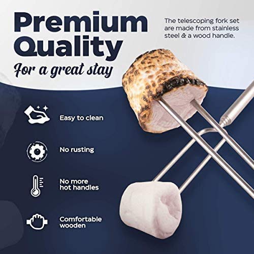 Marshmallow Sticks β 8 pcs Roasting Sticks for BBQ, Campfire, Fire Pits, Camping β Durable Stainless Steel Smores Sticks with Wooden Handles β Practical and Easy to Use