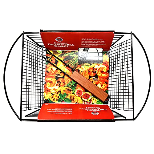 Norpro 8661 Deluxe Removable Handle grill basket, for BBQ, Black