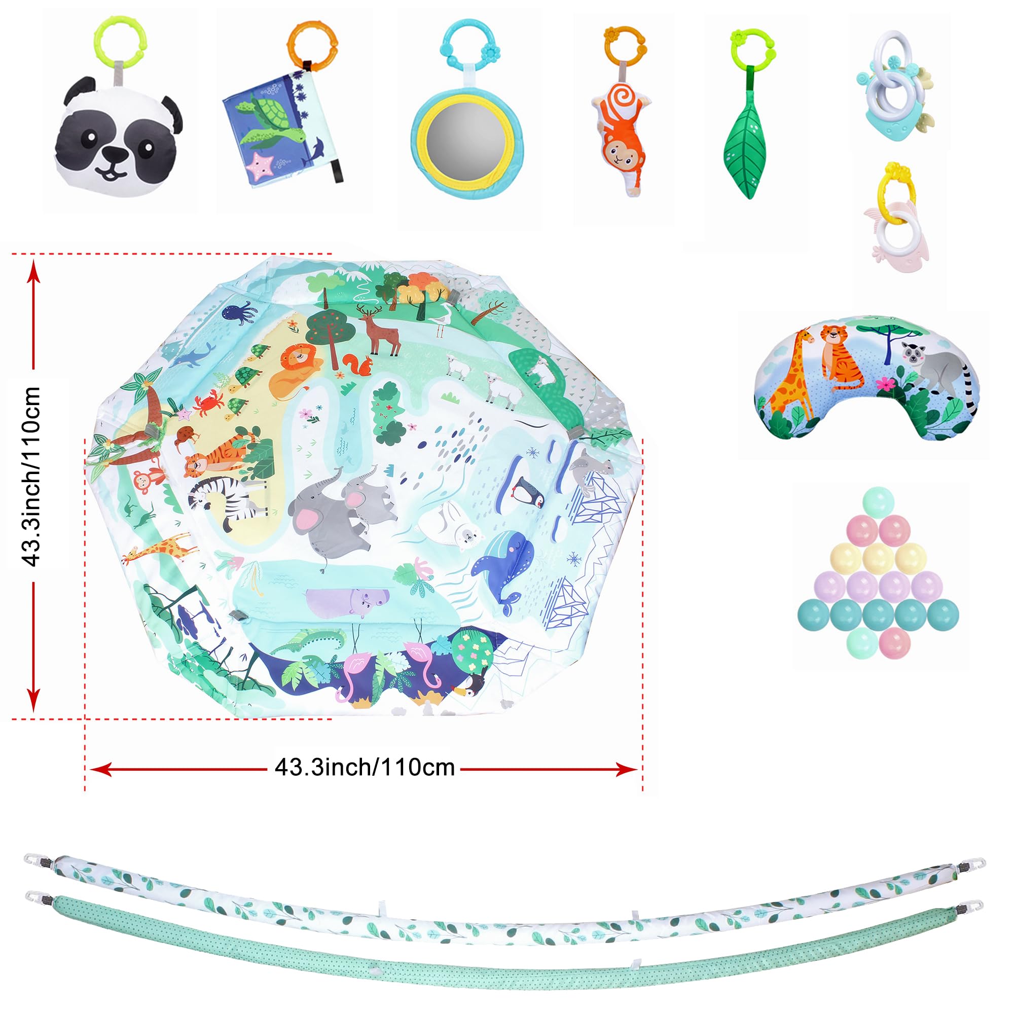 Aonerex Baby Play Gym Mat 5-in-1 Activity Mat Tummy Time Playmat, 8 Detachable Toys Sensory and Motor Skill Development Washable Play Mats for Floor, Newborn Baby Essentials