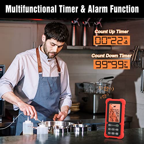 Digital Meat Thermometer - Cooking Food Oven BBQ Smoker Grill Thermometer for Grilling Smoking - Wireless Meat Thermometer with 4 Temperature Probes