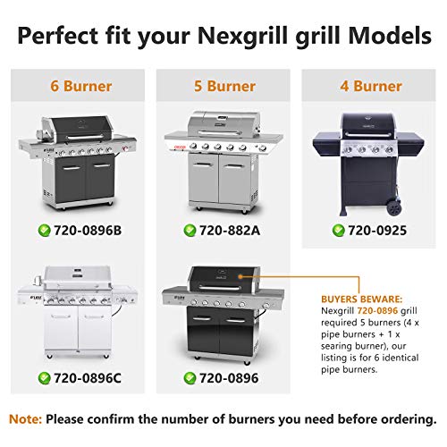 Adviace Replacement Parts for Nexgrill 720-0896B 720-0896C 720-0896E 720-0882A 720-0896 720-0925 Grills, 6 Pack Grill Burner Tubes & Flame Tamers Heat Shields Replacement