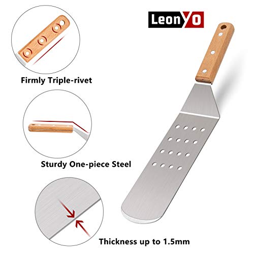 Leonyo Flat Top Grill Accessories, 9 Pcs Griddle Spatulas Heavy Duty Griddle Accessories with Metal Spatula, Hamburger Turner, Grill Scraper for Outdoor Kitchen BBQ Hibachi Camping