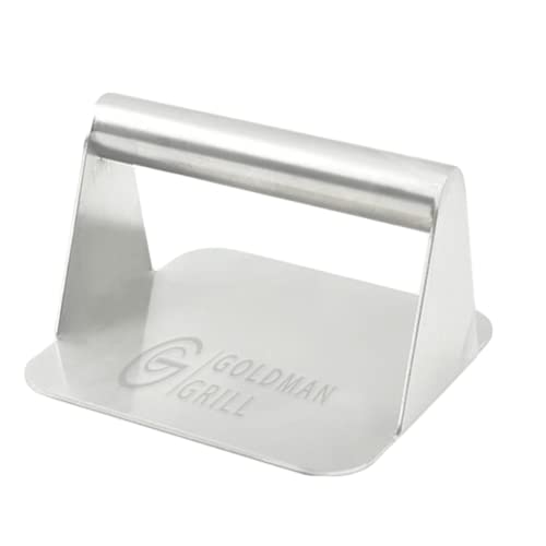 GOLDMAN GRILL Burger Press - Square 5.5inch Stainless Steel Burger Smasher- Perfect Griddle Accessories for Flat Top Grill and Skillet-Nonstick Meat Patty Smasher-Dishwasher Safe