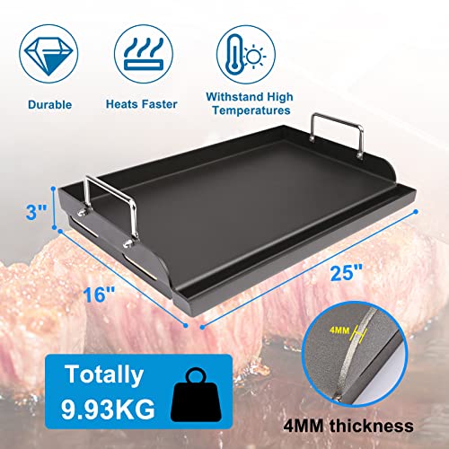 Uniflasy Nonstick Coating Cooking Griddle for Gas Grill, 25"x16” Griddle Plate Insert for Gas Stove, Charcoal/Electric Grill Gas Grill Large Flat Griddle Top Plate for Camping & Tailgating Grilling