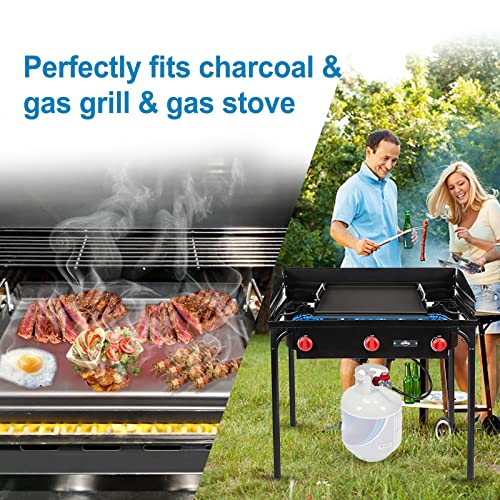 Uniflasy Nonstick Coating Cooking Griddle for Gas Grill, 25"x16” Griddle Plate Insert for Gas Stove, Charcoal/Electric Grill Gas Grill Large Flat Griddle Top Plate for Camping & Tailgating Grilling