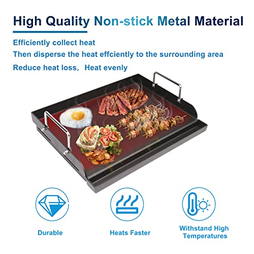Uniflasy Nonstick Coating Cooking Griddle for Gas Grill, 25"x16” Griddle Plate Insert for Gas Stove, Charcoal/Electric Grill Gas Grill Large Flat Griddle Top Plate for Camping & Tailgating Grilling