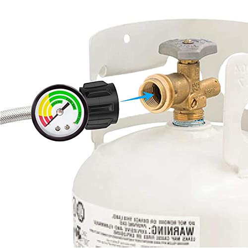 MOFLAME 1 lb to 20 lb Propane Adapter Hose With Gauge,6 FT Stainless Braided Propane Hose Adapter Converter for Coleman Camp Stove, Buddy Heater, Tabletop Grill & More 1lb Portable Appliance