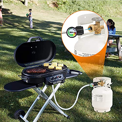 MOFLAME 1 lb to 20 lb Propane Adapter Hose With Gauge,6 FT Stainless Braided Propane Hose Adapter Converter for Coleman Camp Stove, Buddy Heater, Tabletop Grill & More 1lb Portable Appliance