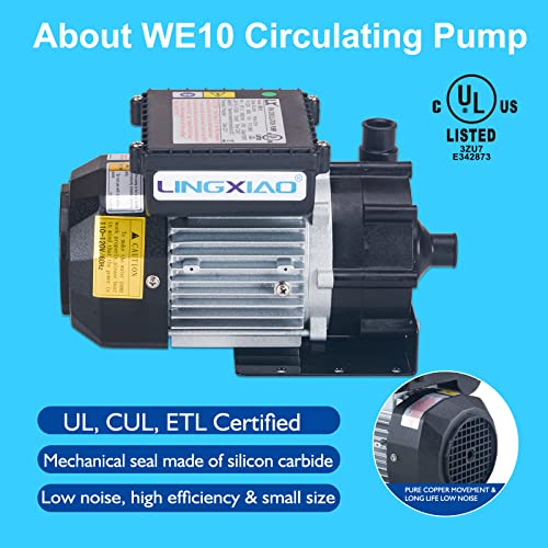LINGXIAO WE10 SPA Circulation Pump, Hot Tub Circulation Pump, LX Pump Motor 115V, 0.25HP, 3/4" Port Compatible with OEM E5/E10 - Model: WE10(115V)