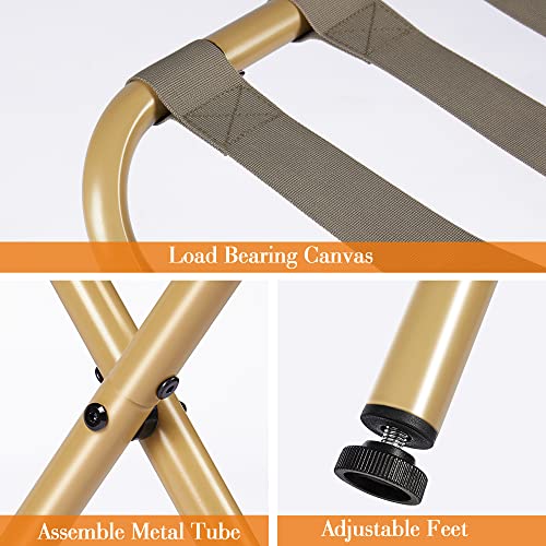 ELYKEN 2 Pack Folding Luggage Rack for Guest Room, Easily Assemble Metal Suitcase Stand, Foldable Space Saving Hotel Storage Rack,Heavy Duty Max 110LBS Loading Bearing Luggage Holder, Gold