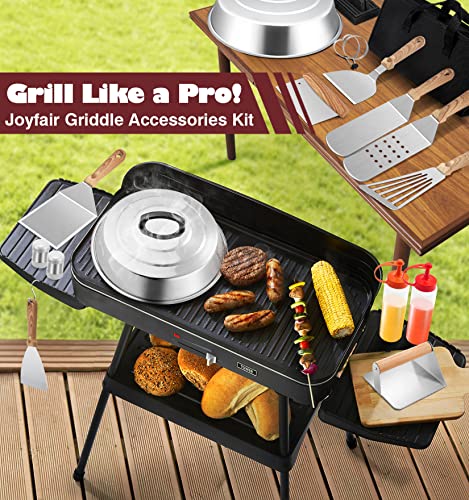 Joyfair 19Pcs Griddle Accessories Kit, Flat Top Grill BBQ Turners with Melting Domes, For Outdoor Camping Teppanyaki, Include Basting Cover, Burger Press, Stainless Steel Spatulas, Scarpers, Carry Bag