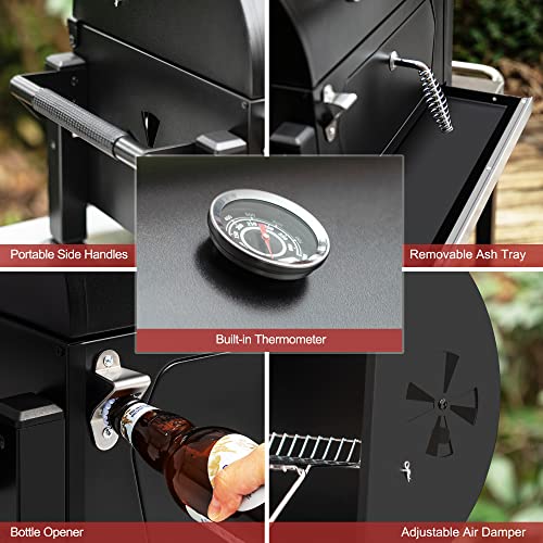 Grills House Portable Charcoal Grill with Two Side Handles, Compact Outdoor Charcoal Grill for Travel, Picnic, Tailgate, and Campsite Cooking, CD1519-SC, Black