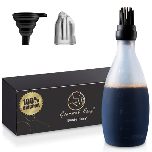 Silicone Basting Brush for Cooking - Oil Dispenser with Brush, All in One Oil Brush for Cooking, BBQ Brush, BBQ Mop -Smoker Accessories Gifts for Men - Sauce Brush for Cooking - Grilling Tools (Black)