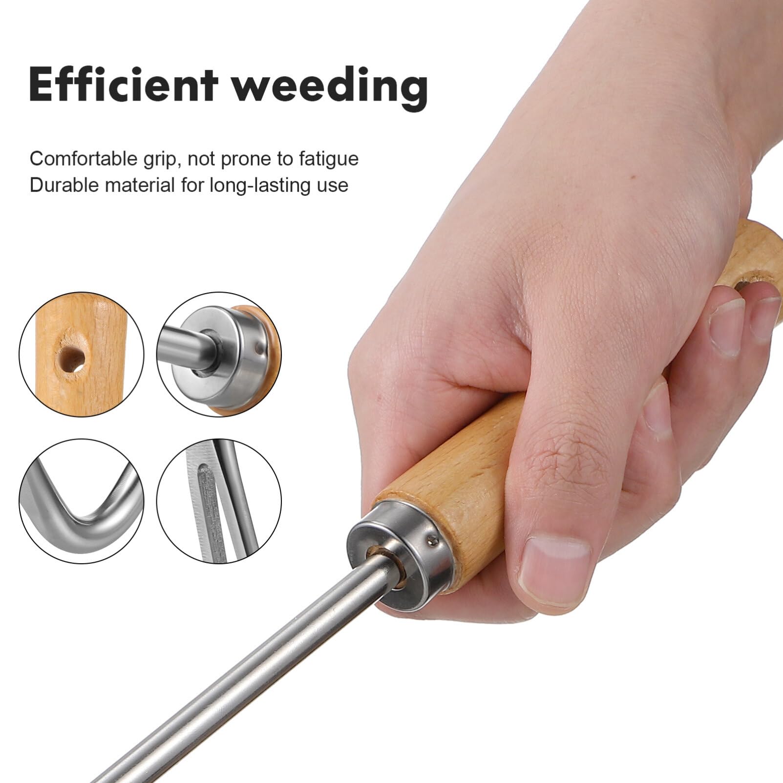 Happyyami Hand Weeding Weeder Tools Garden with Handle Edging Tool Pulling Tool Beech Handle Lawn Yard Gardening Tool Garden Hand Cultivator Hand Tiller Weeder