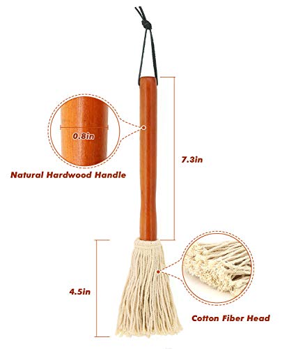 12" BBQ Sauce Basting Mops & Brushes for Roasting or Grilling, Apply Barbeque, Marinade or Glazing, Cotton Fiber Head and Hardwood Handle, Dish Mop Style, Perfect for Cooking or Cleaning - Pack of 3