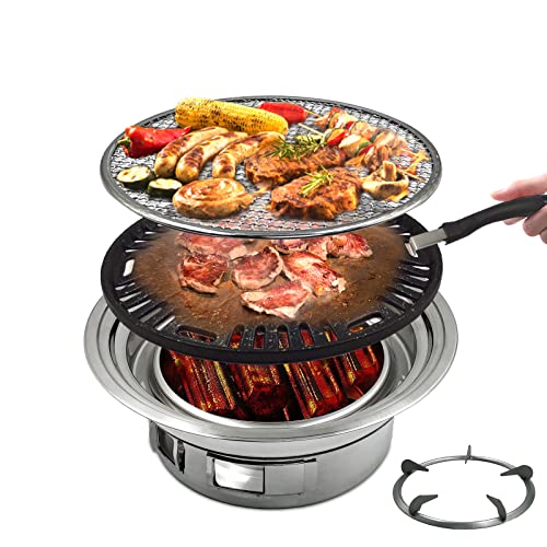 Korean BBQ Grill,Portable Charcoal Grill Stainless Steel Non-stick Easy to Clean Multi-function Charcoal Stove for Outdoor Camping BBQ Grill