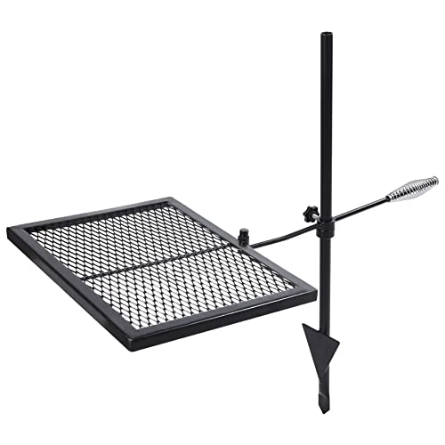Lineslife Swivel Campfire Grill, Adjustable Heavy Duty Steel Campfire Grill Grate, Fire Pit Grill Grate Over Fire Pit with Carrying Bag for Outdoor Camping BBQ, Rectangle Black
