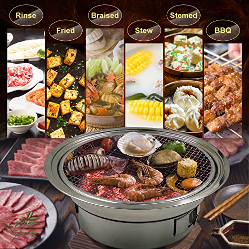 Korean BBQ Grill,Portable Charcoal Grill Stainless Steel Non-stick Easy to Clean Multi-function Charcoal Stove for Outdoor Camping BBQ Grill