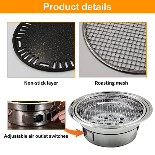 Korean BBQ Grill,Portable Charcoal Grill Stainless Steel Non-stick Easy to Clean Multi-function Charcoal Stove for Outdoor Camping BBQ Grill