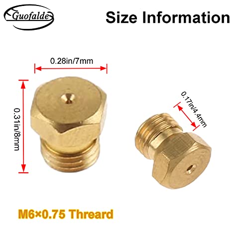 GUOFALDE Brass Jet Nozzles, Range Stove Oven Orifice Conversion Kit M6x0.75 mm Gas Spray Tip 0.3/0.4/0/7/0.8/0.9/1.0/1.1/1.2/1.5/1.7/1.9mm(Pack of 36), Propane Lpg Gas Pipe Parts, Propane Orifice
