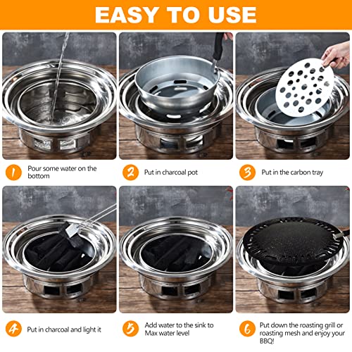 Korean BBQ Grill,Portable Charcoal Grill Stainless Steel Non-stick Easy to Clean Multi-function Charcoal Stove for Outdoor Camping BBQ Grill