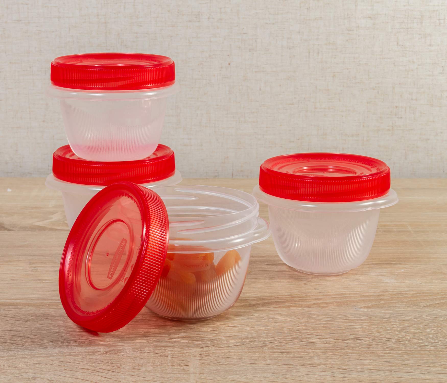 Rubbermaid TakeAlongs Twist & Seal Food Storage Containers, 1.2 Cup, Tint Chili, 4 Count